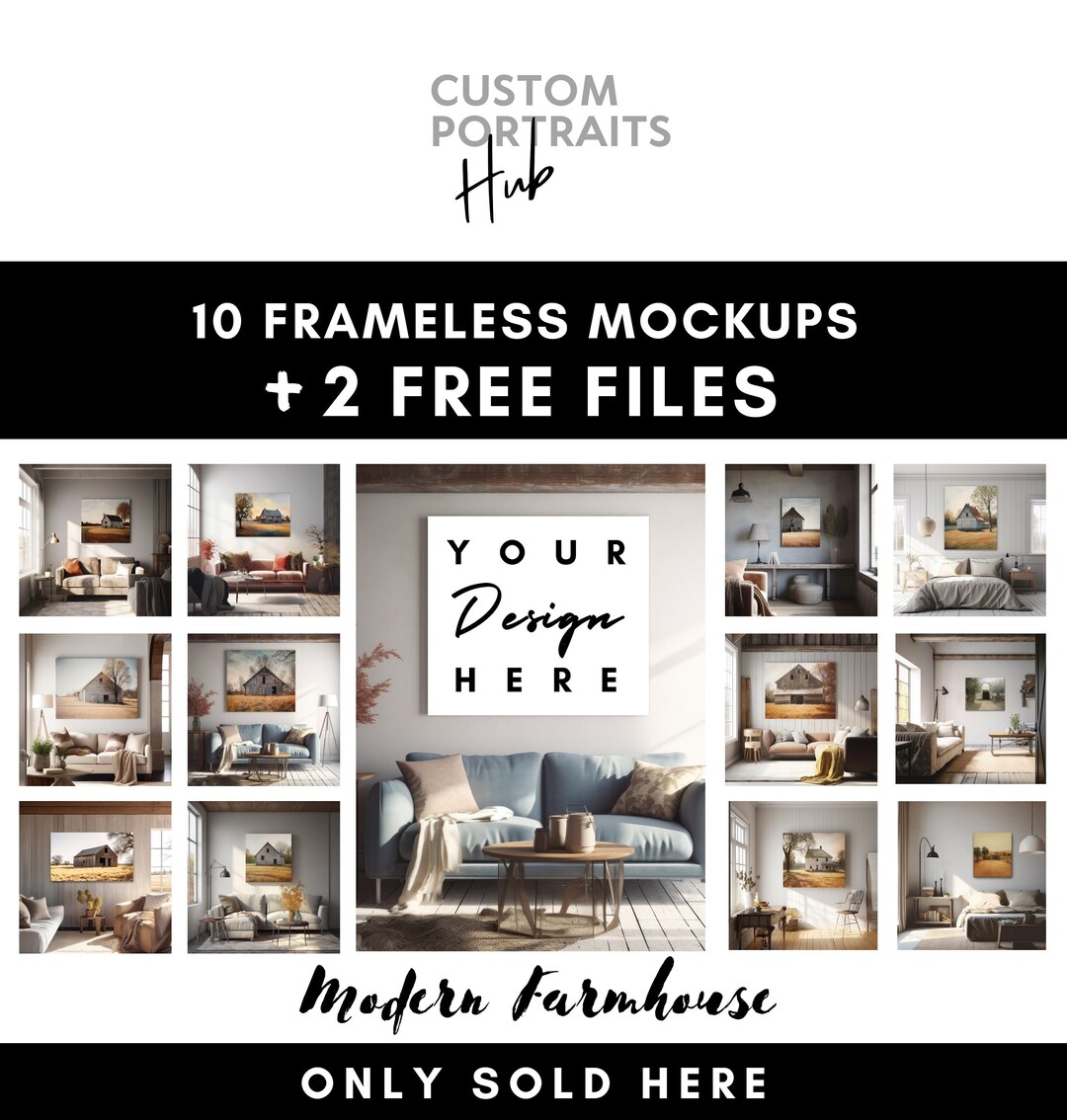 10 Modern Farmhouse Frameless Mock Ups + 2 FREE Files, Realistic ...