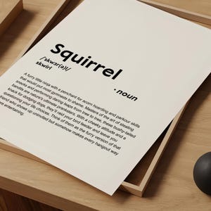 Funny Squirrel Definition Print Wall Art Poster, Squirrel Gift for ...
