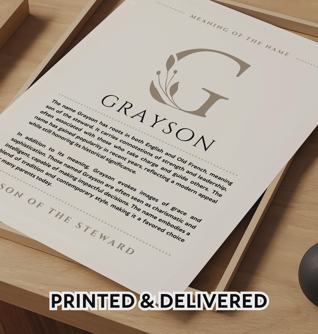 Grayson Name Meaning Wall Art Grayson Name Origin Print Nursery Decor ...