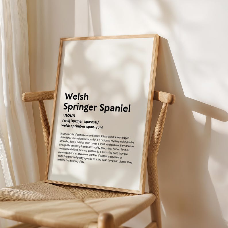 Funny Welsh Springer Spaniel Print Definition Wall Art Poster Card Gift ...