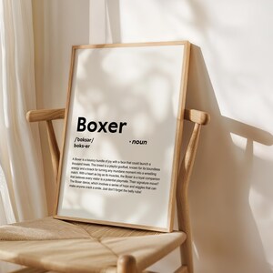 Funny Boxer Print Definition Wall Art Poster Card, Gift for Dog Owner ...