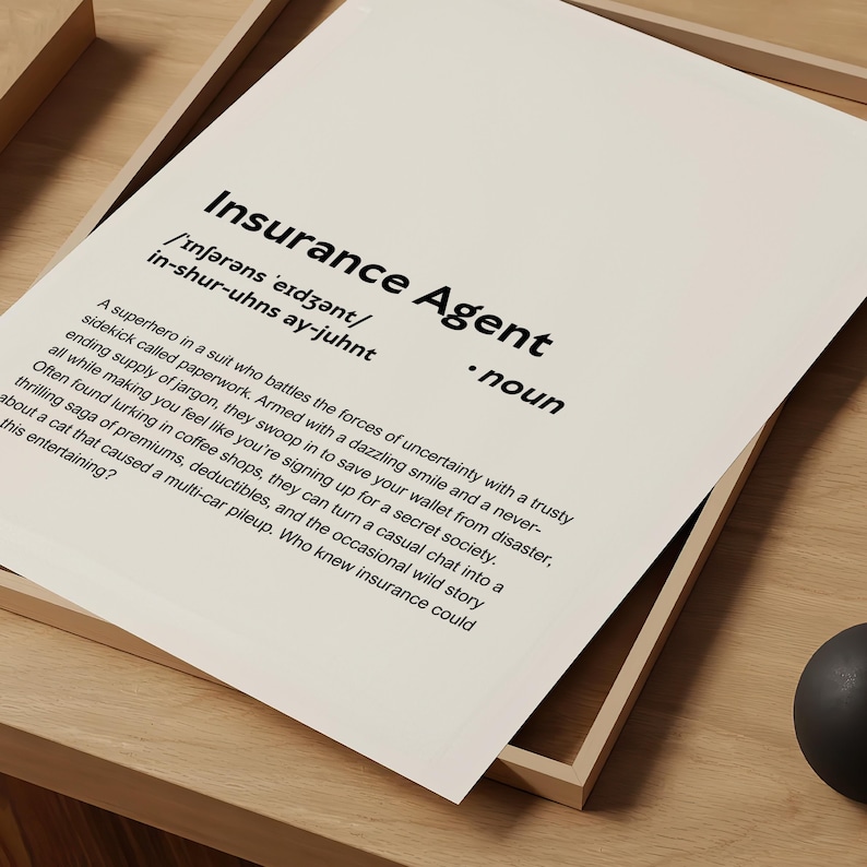 Funny Insurance Agent Definition Print Wall Art Poster, Insurance Agent ...