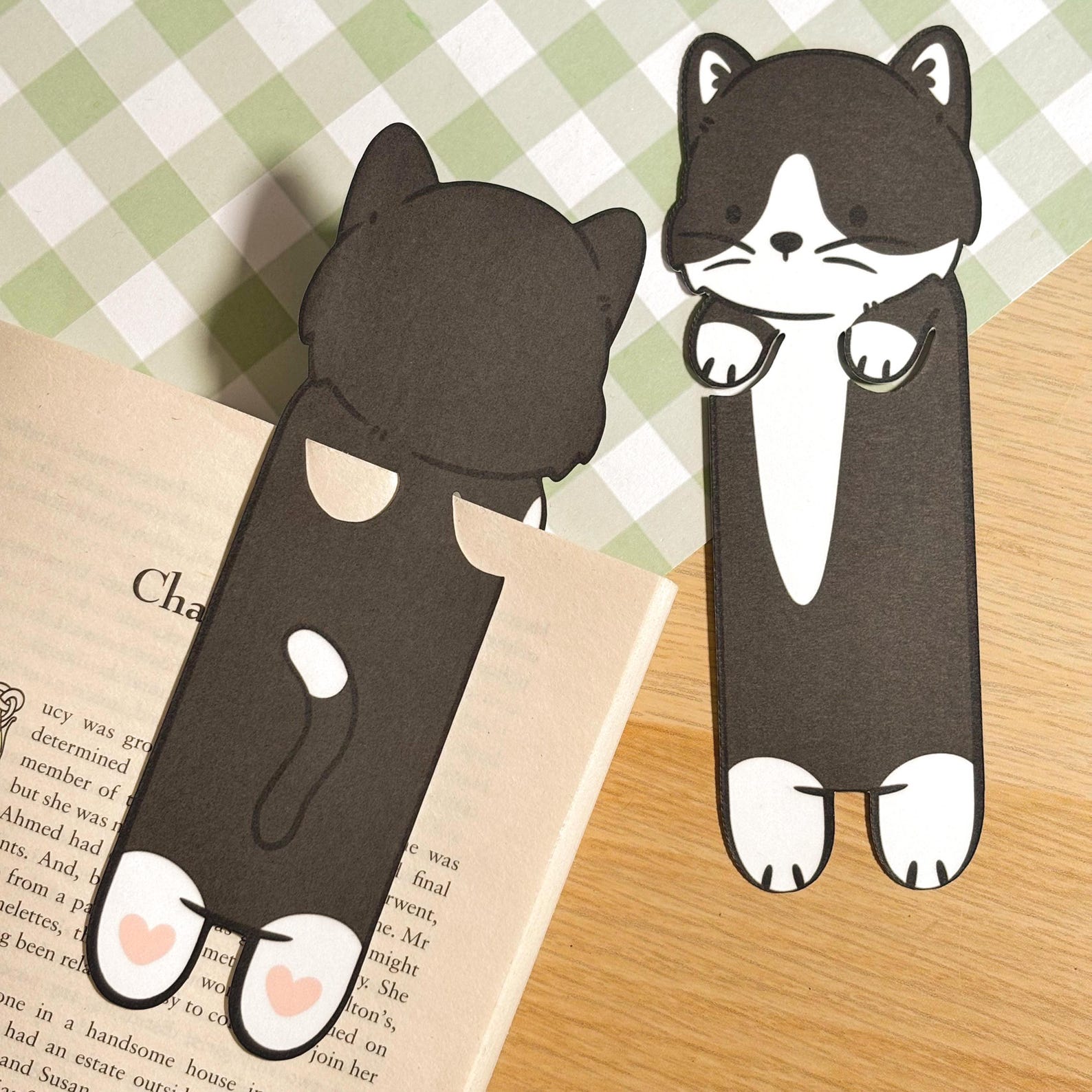Tuxedo Cat Bookmark, Black and White Cat Gift for Readers, Hand Drawn ...