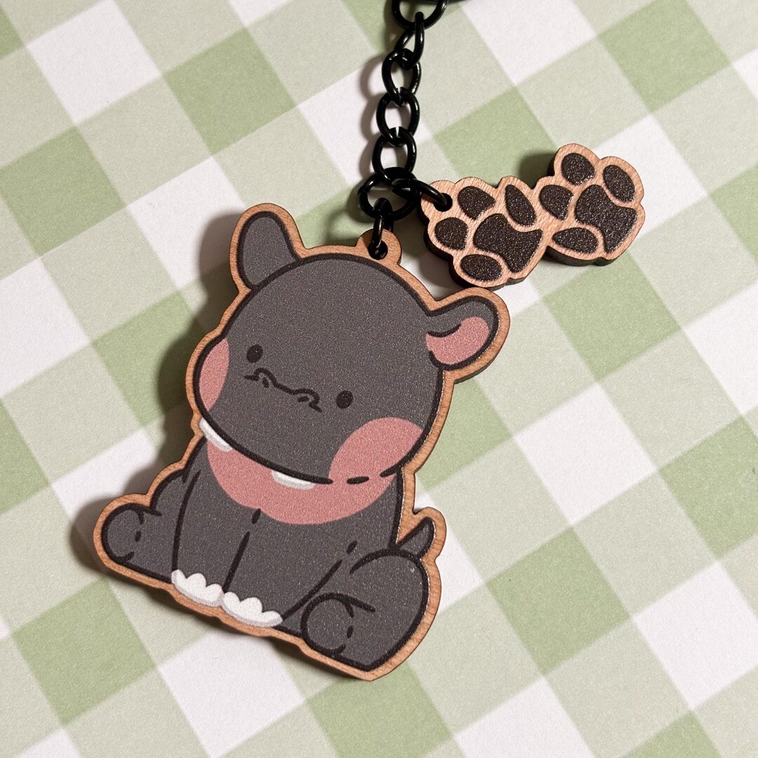 Hippo Keychain Cute River Animal Key Charms 2 Inch Recycled Wood Key ...