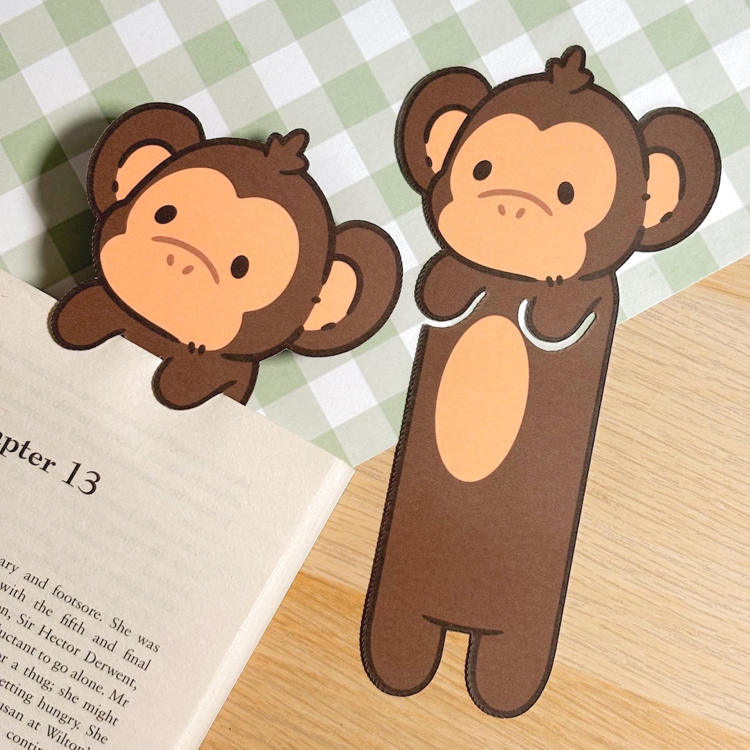 Monkey Peeking Bookmark, Cute Monkey Book Accessory, Zoology Bookmark ...
