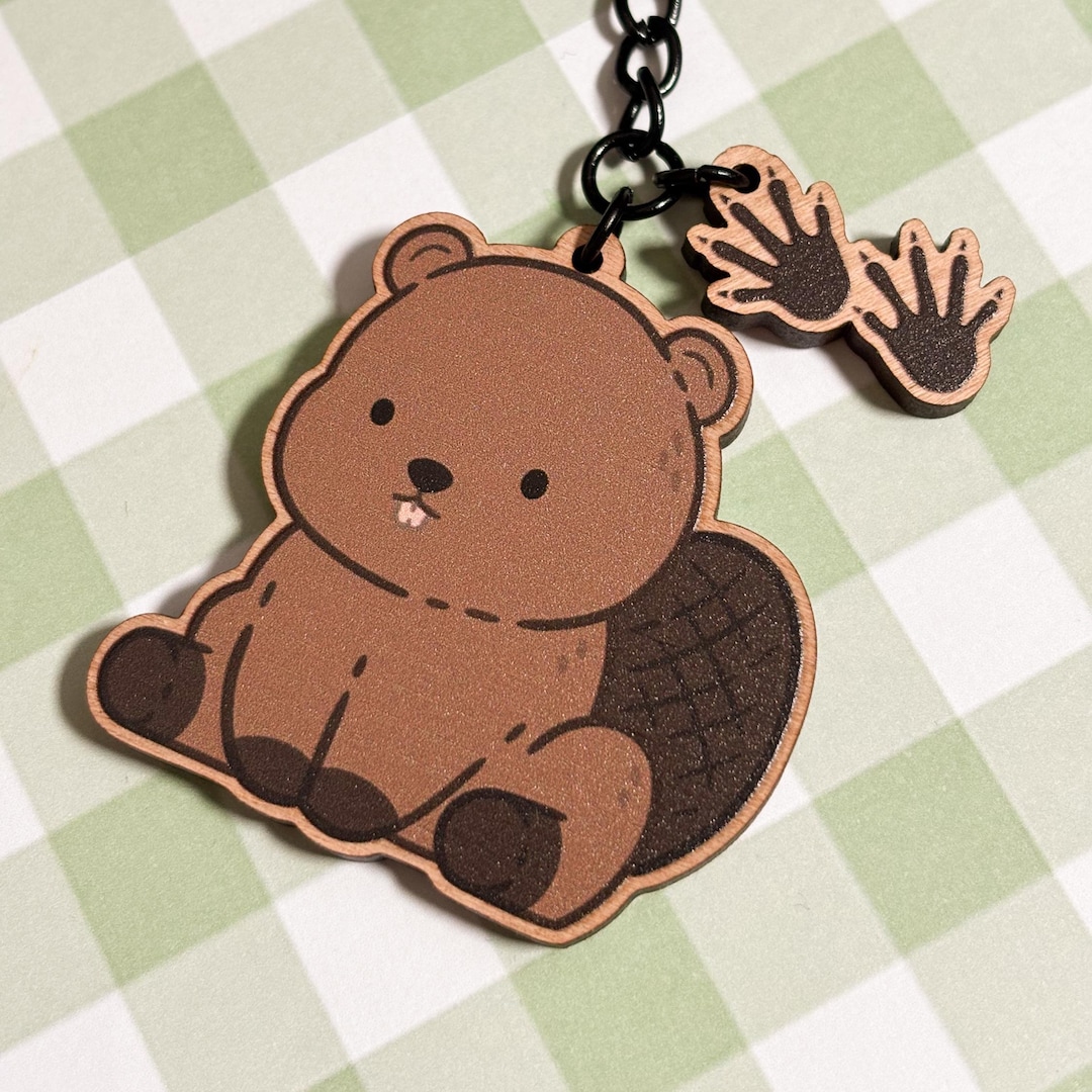 Beaver Keychain Cute River Animal Key Charms 2 Inch Recycled Wood Key ...
