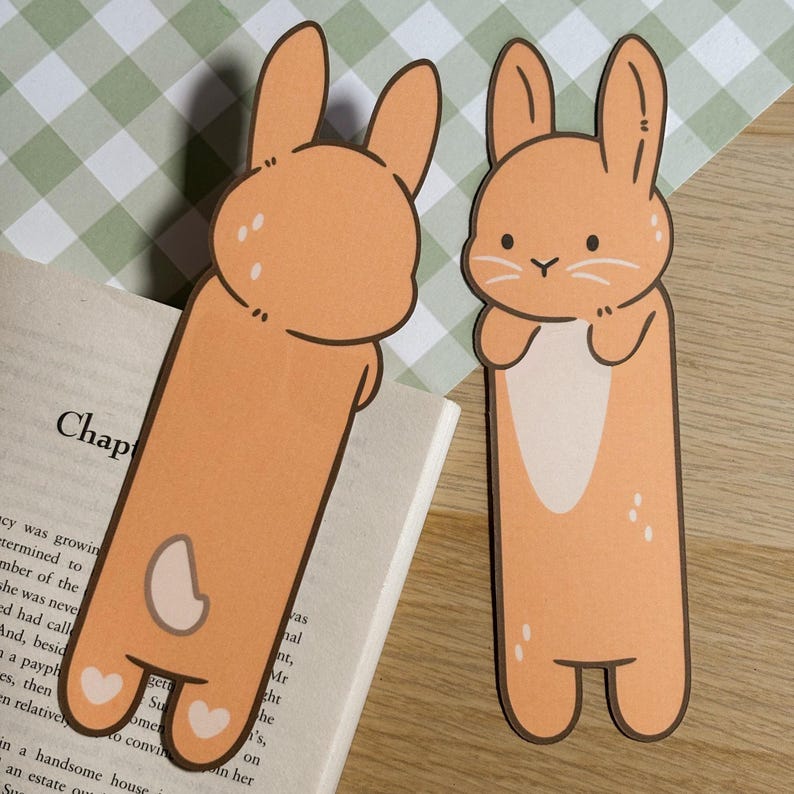 Bunny Bookmark, Hand Drawn Rabbit Illustration, Animal Lover Reading ...