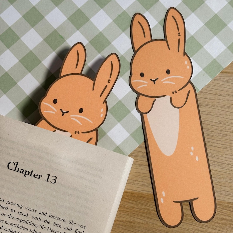 Bunny Bookmark, Hand Drawn Rabbit Illustration, Animal Lover Reading ...