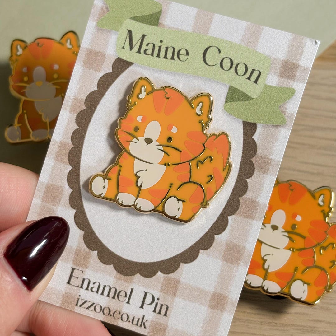 Orange Maine Coon Cats Enamel Pin, Maine Coon Enamel Pin, Cat Lover ...