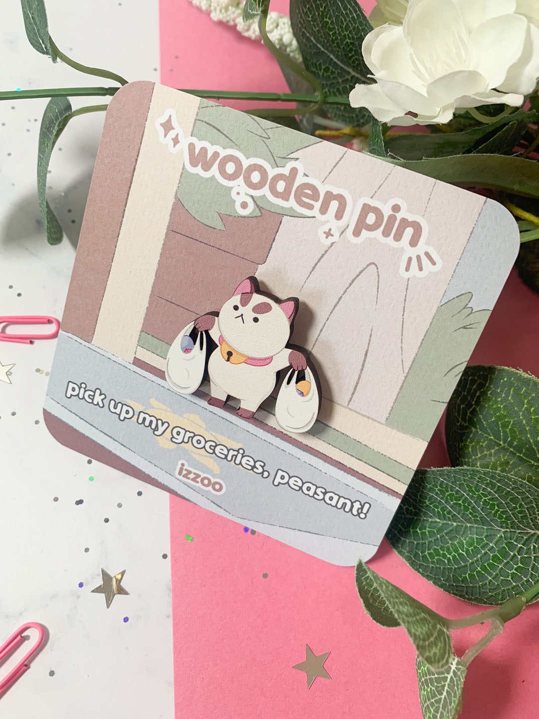 Pup Cat Kawaii Cat Pin Badge Grumpy Cat Pin 4cm Wooden Pin Badge - Etsy