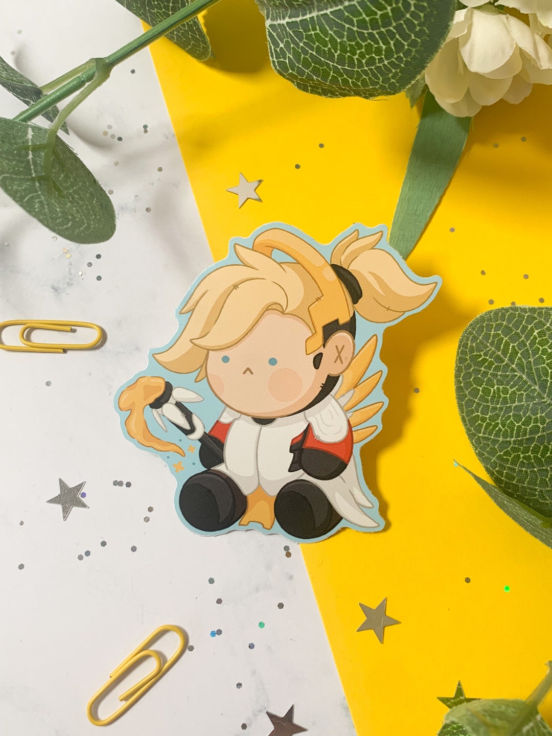 Mercy Overwatch Glossy Vinyl Sticker Waterproof Plushie Gaming Sticker ...