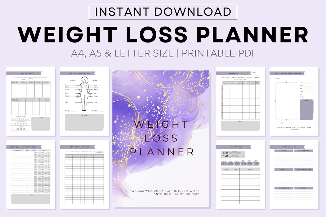 Weight Loss Journal, Tracker Habit Tracker, Workout Planner Digital ...