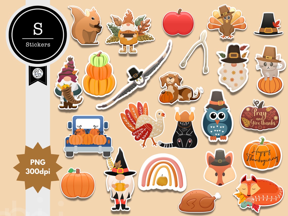Sticker for Thanksgiving Scrap Book Cute Autumn Printable - Etsy