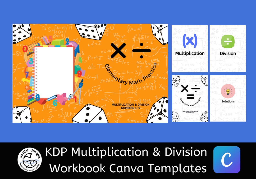 Cute Fun Math Workbook Canva Template orange Amazon KDP Covers ...