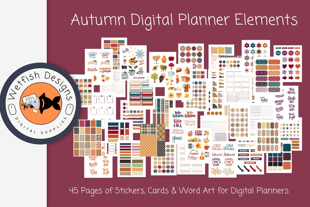 FALL DIGITAL Sticker Pack, 750 PNG Fall Digital Planner Elements ...