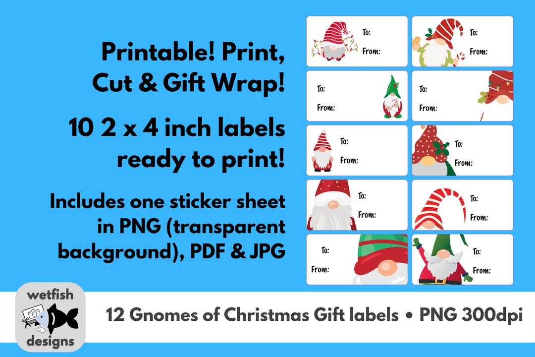 Gift Tag for Christmas Gift Cute Gnome Labels Download Stickers Holiday ...