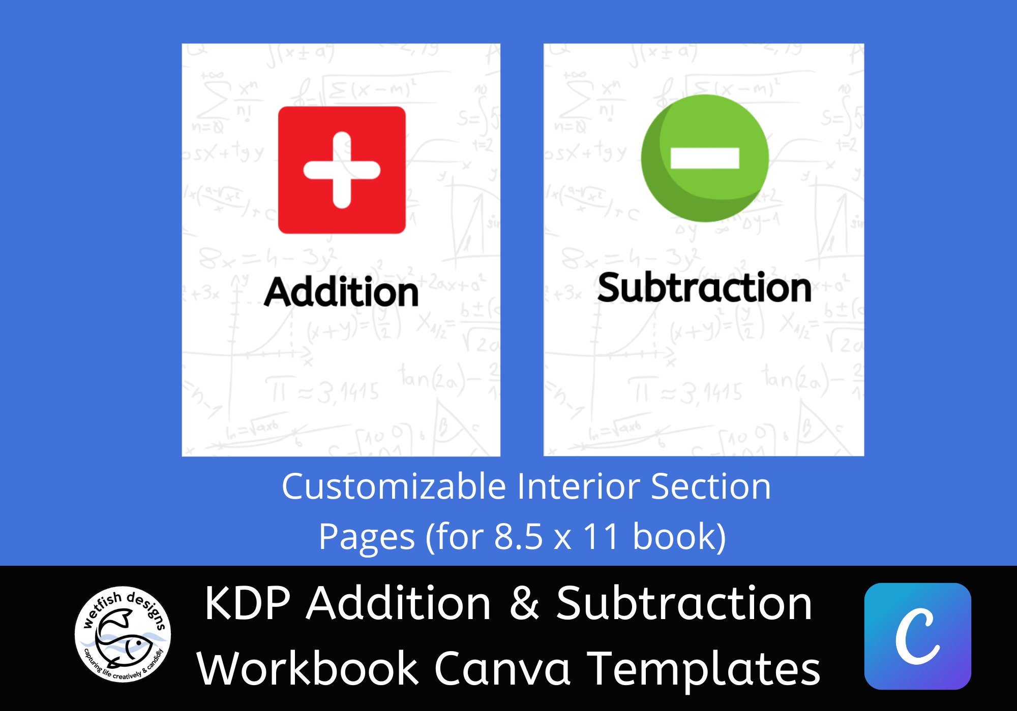 Cute Fun Math Workbook Canva Template orange Amazon KDP Covers ...