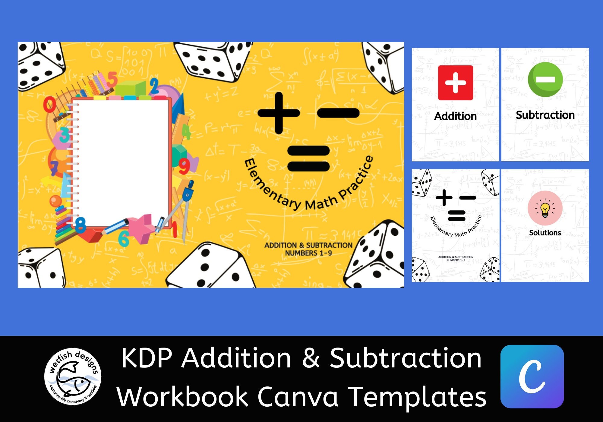 Cute Fun Math Workbook Canva Template yellow Amazon KDP Covers ...