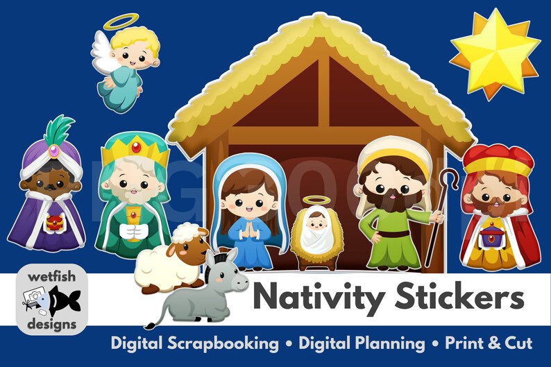 Christmas Nativity Stickers for Holiday Scrap Book Printable Christmas ...