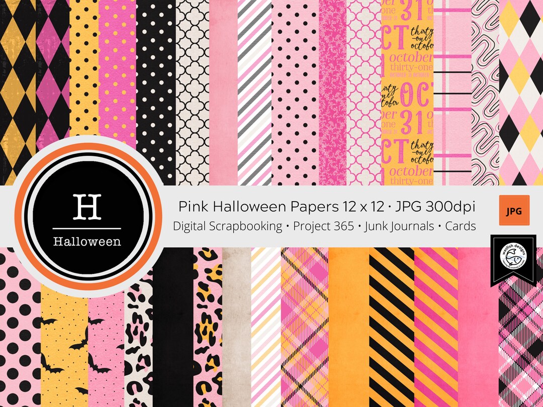 Pink Halloween Digital Paper Pack, Spooky Bats Digital Scrapbook Paper ...