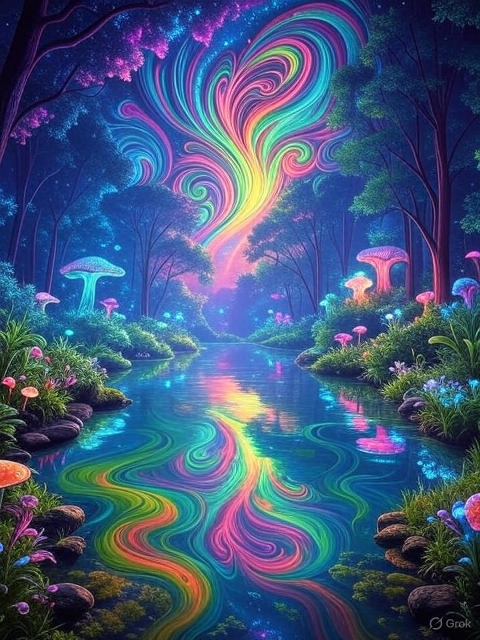 Psychedelic Wall Art, Trippy Poster Print, Rainbow Fantasy Landscape ...