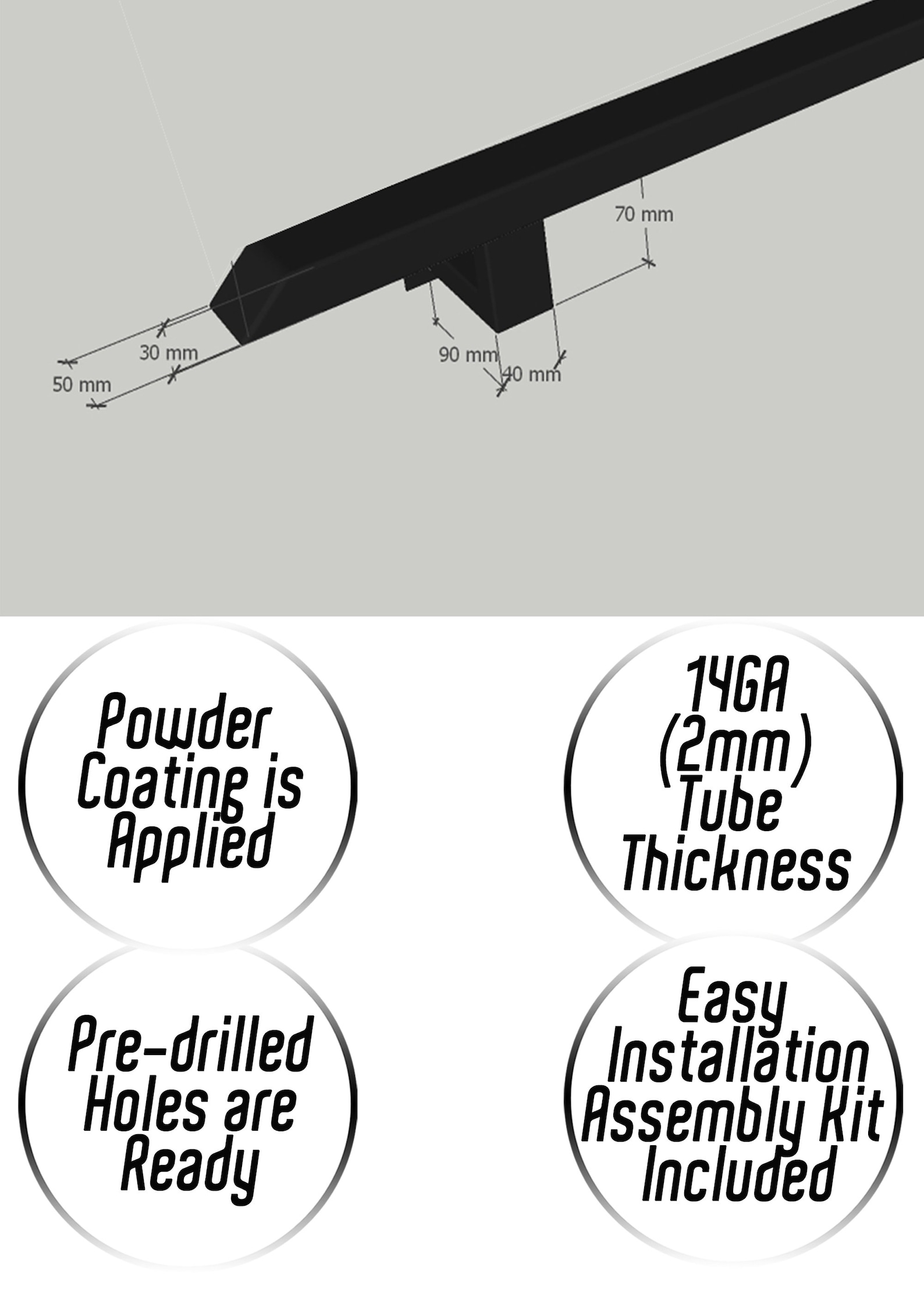 Handrail for Indoor Steps, Tube Size 1.96" * 1.18" (50mm-30mm ...