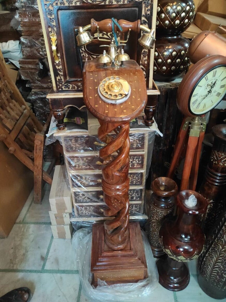 Vintage Wooden Telephone Brown Mount Cut Stand Antique Brass - Etsy