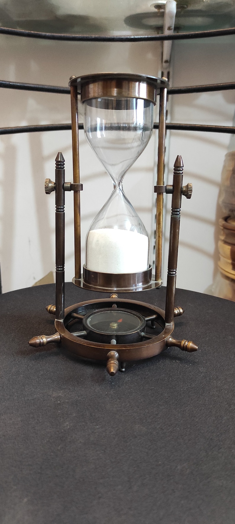Sand Timer Sandclock Antique Brass Sand Timer With Compass on Wooden ...