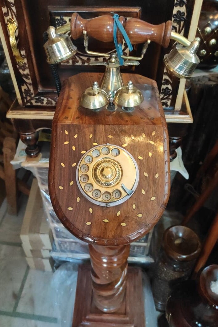 Vintage Wooden Telephone Brown Mount Cut Stand Antique Brass - Etsy