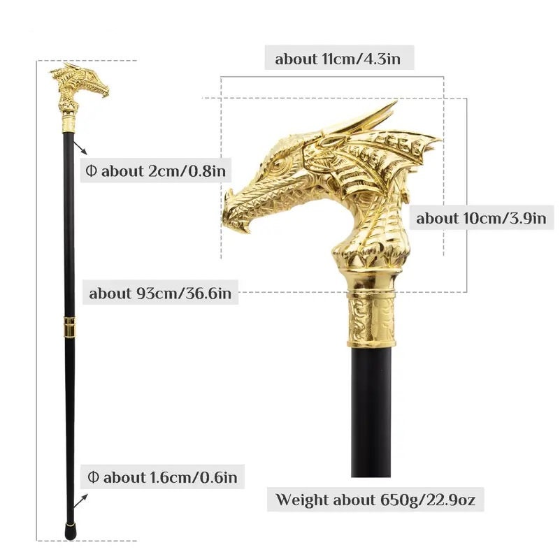New Design Golden Dragon Head Cane Handmade Decorative Gentleman ...