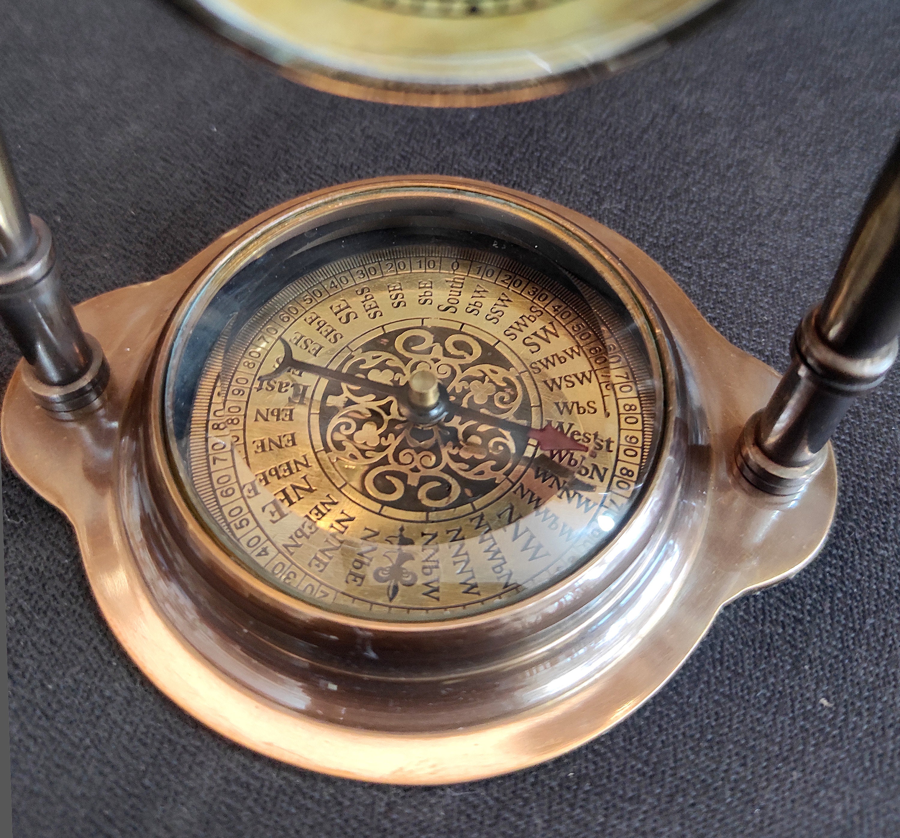 Brass Antique Home Decorative Table Clock With Base Compass, Retro Desk ...