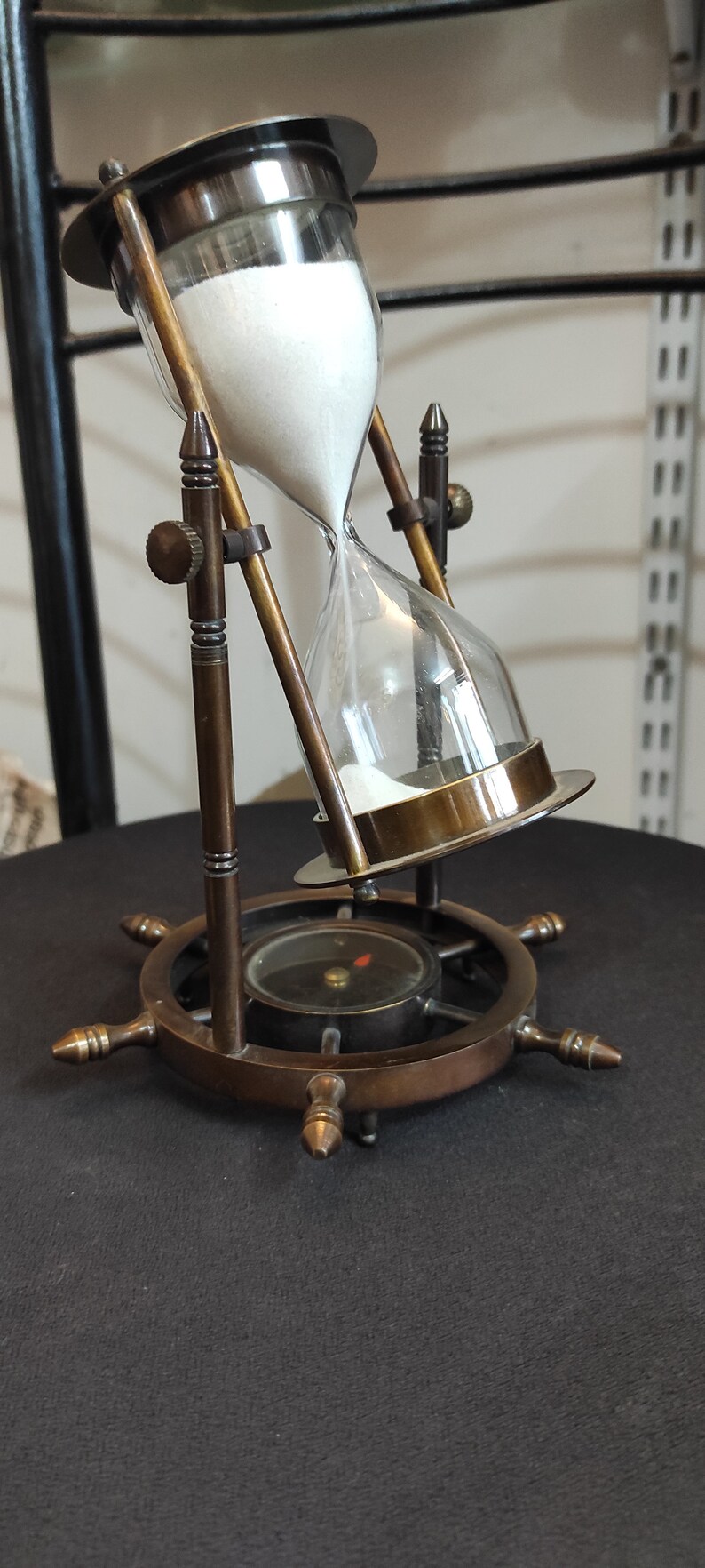 Sand Timer Sandclock Antique Brass Sand Timer With Compass on Wooden ...