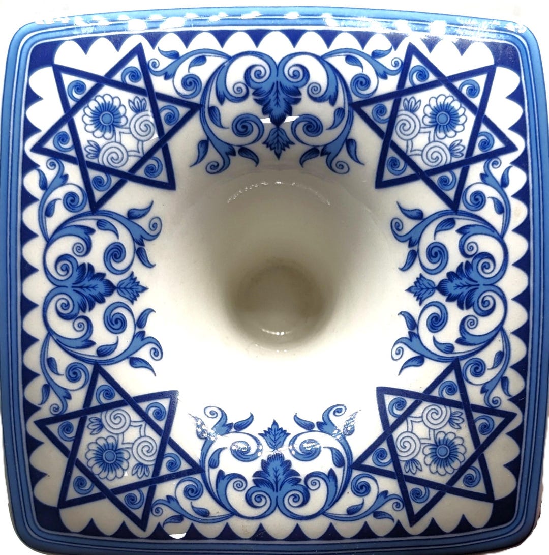 Spode Porcelain Cobalt Blue & White Sabbath Candlestick Judaica ...