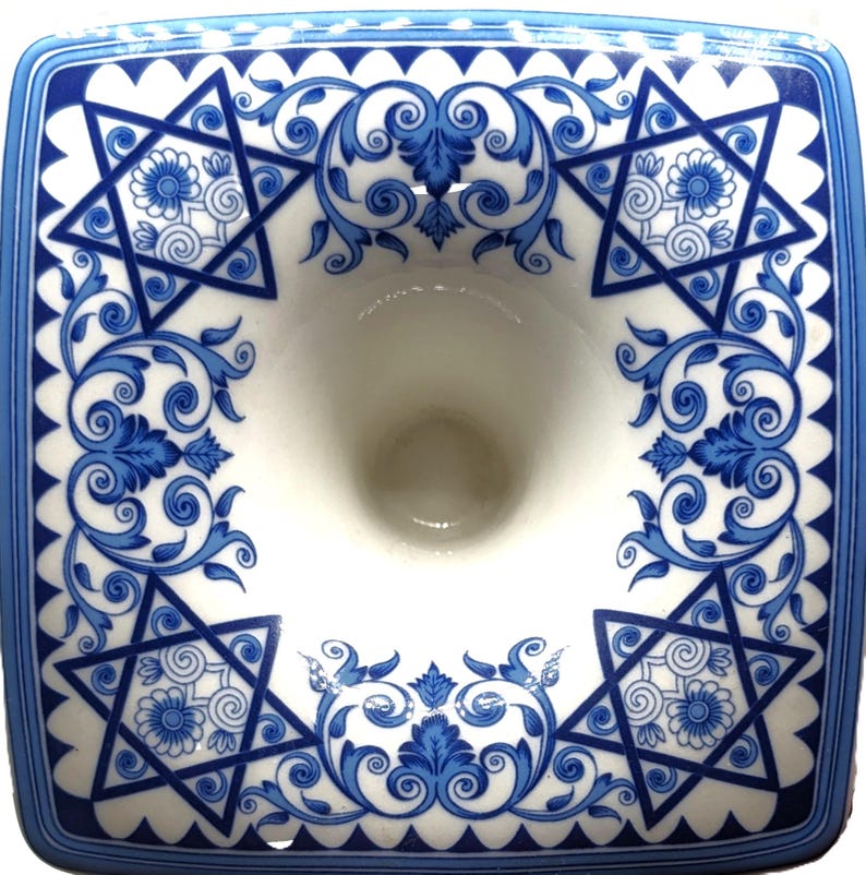 Spode Porcelain Cobalt Blue & White Sabbath Candlestick Judaica ...