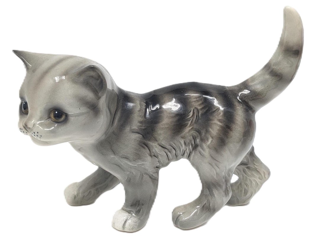 Goebel Gray Kitten Porcelain Tabby Cat Figurine 31024 W Germany 6"l X 5 ...