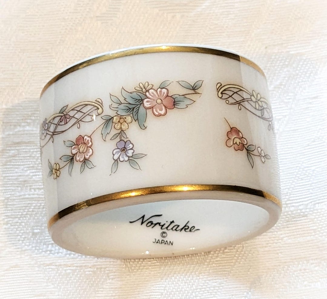 Set of 12 Matching Noritake Gallery Pattern China Napkin Rings Floral W/gold Trim Japan 435863 ...