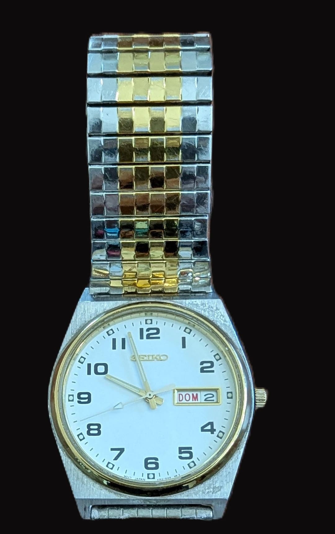 Vtg Seiko Two Tone V743 9020 A4 White Dial Quartz Wrist Watch Japan Movement Date Second Hand ...