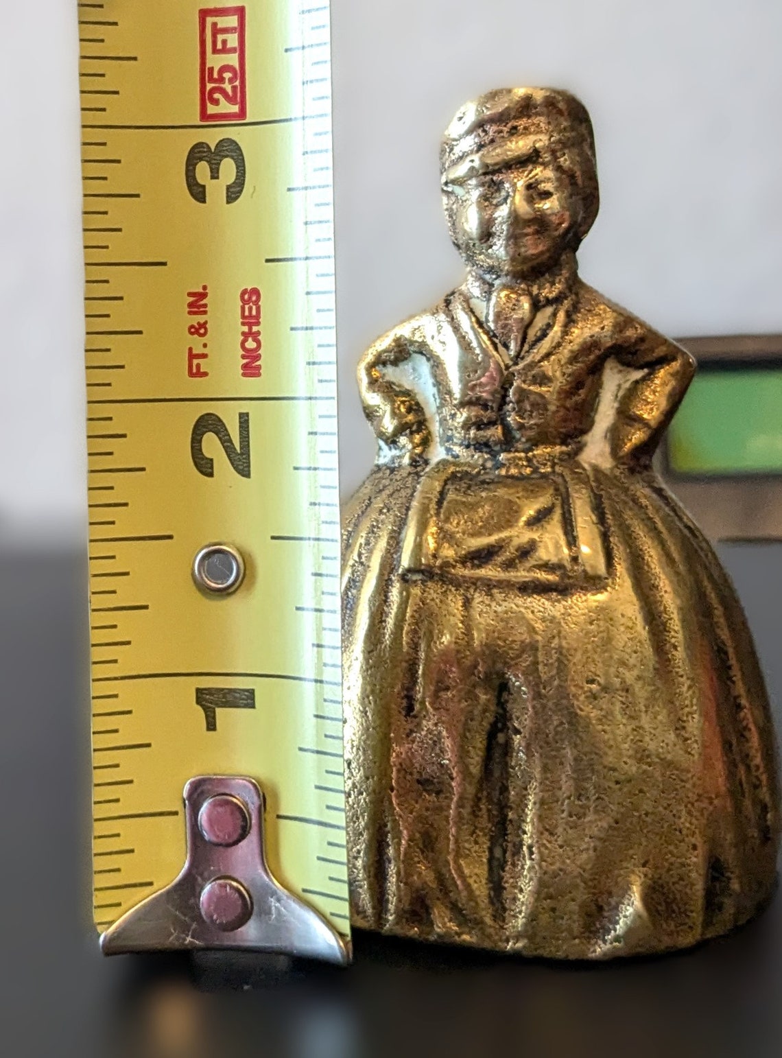Vintage Solid Brass Desk Bell Maid Lady 3.25 X 2 X2 Weighing .51 Ounces ...