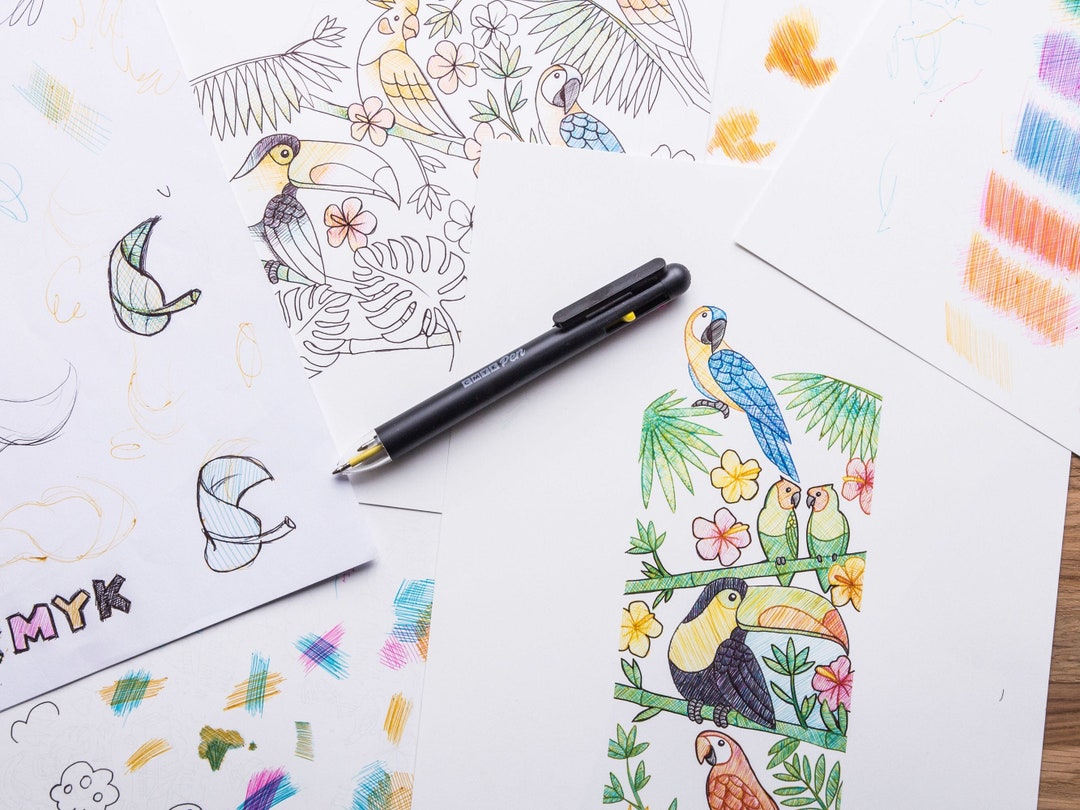 CMYK Pen Retractable Ballpoint Pen 4 Colour Pen Drawing - Etsy