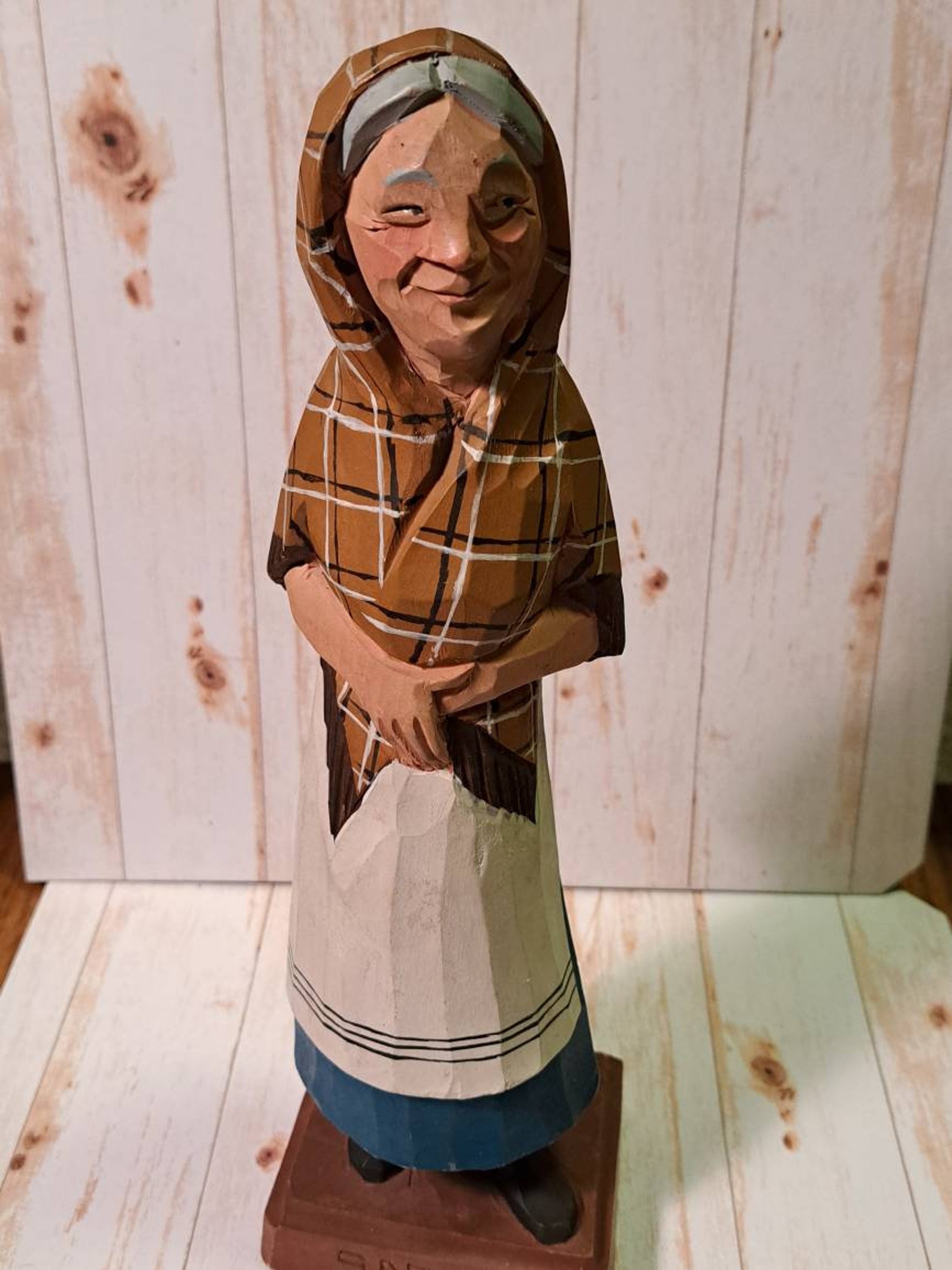 Vintage Hand Carved Old Woman 'sarah' Statue - Etsy