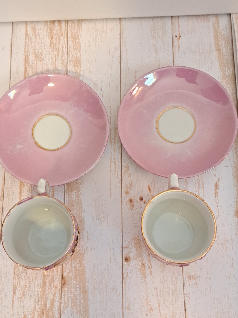 Antique Pink Lusterware Tea Cup and Saucer With Gold Raised Accents ...