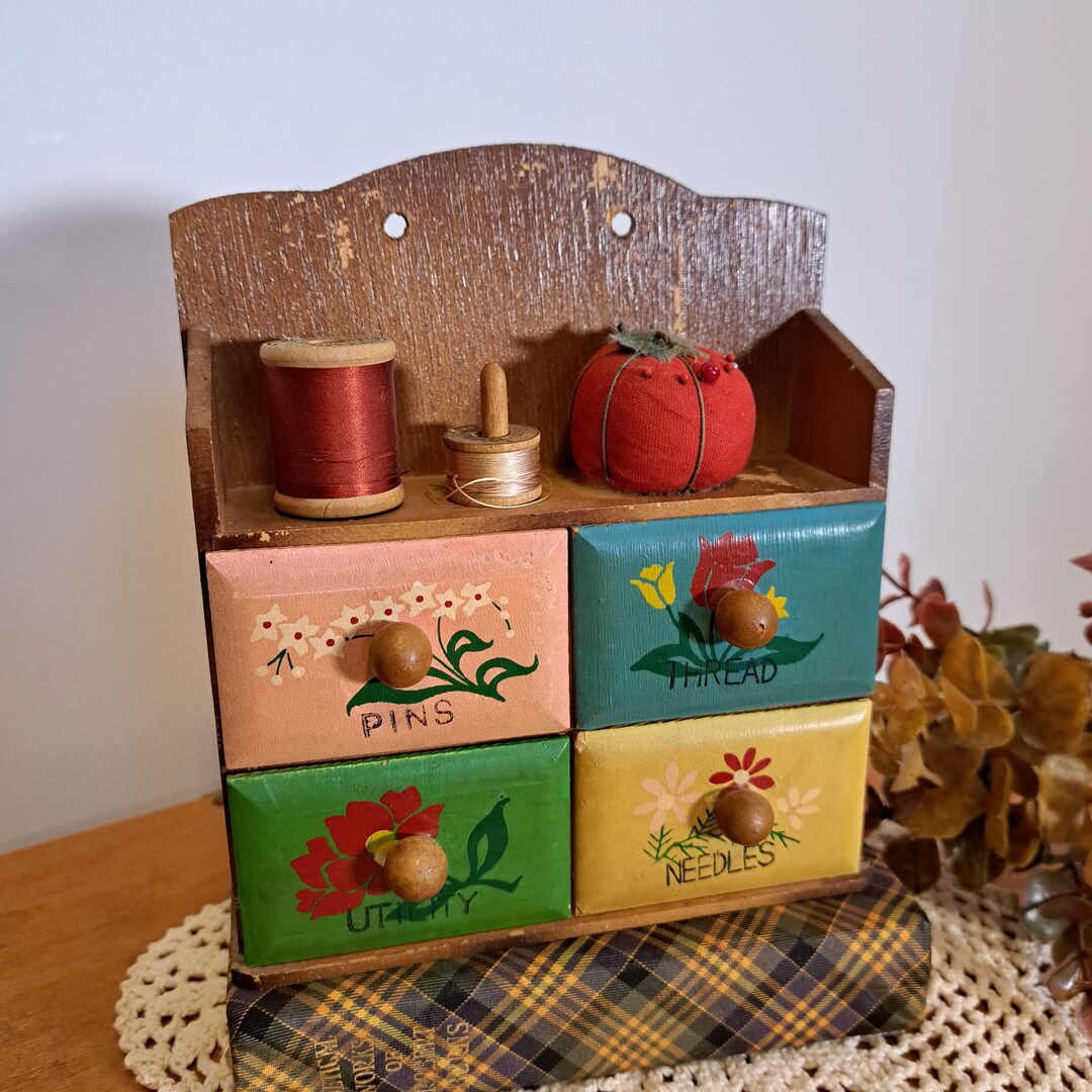 Vintage Four Drawer Sewing Box / Cabinet Pins Needles Thread Utility - Etsy