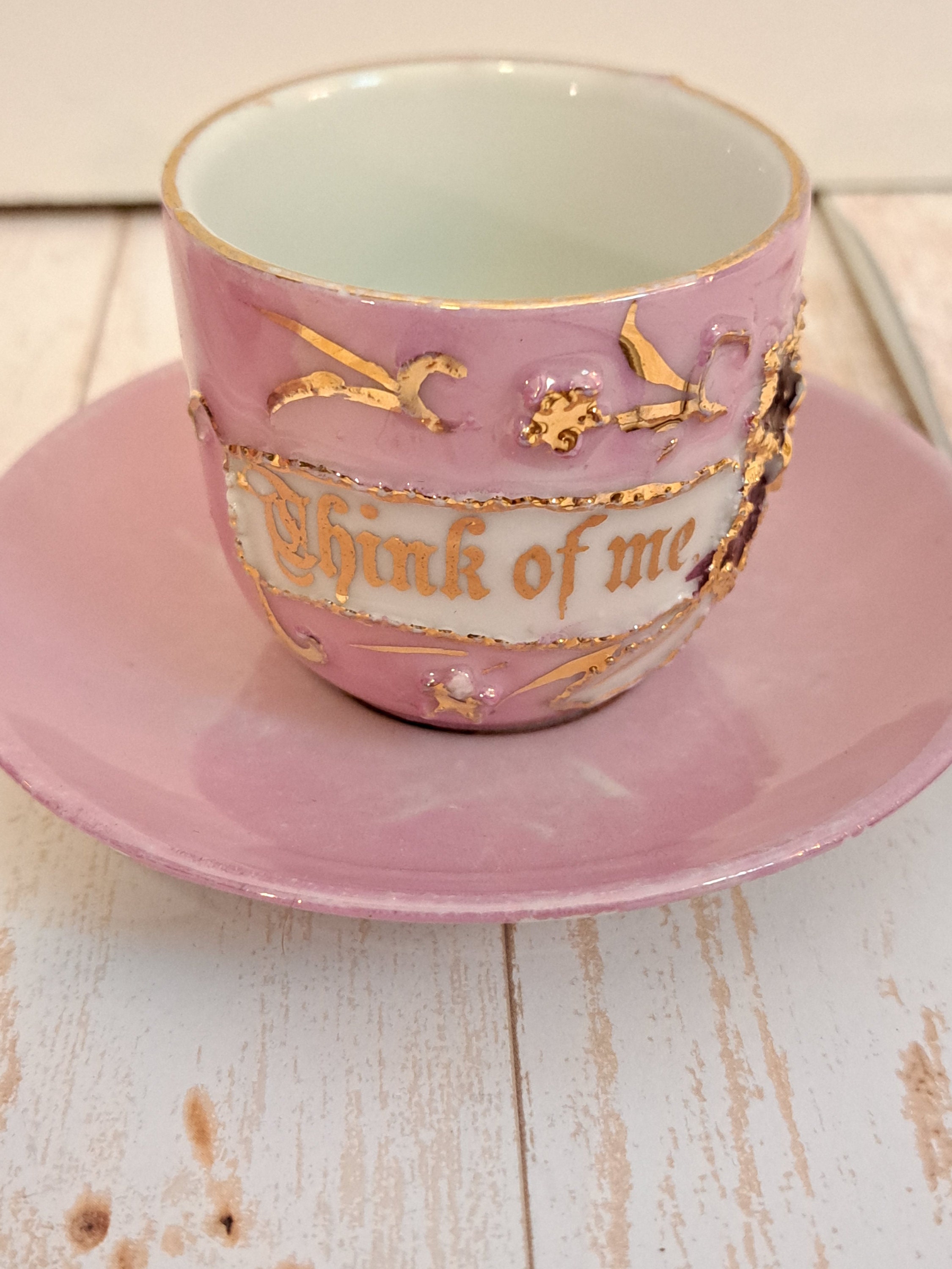 Antique Pink Lusterware Tea Cup and Saucer With Gold Raised Accents ...