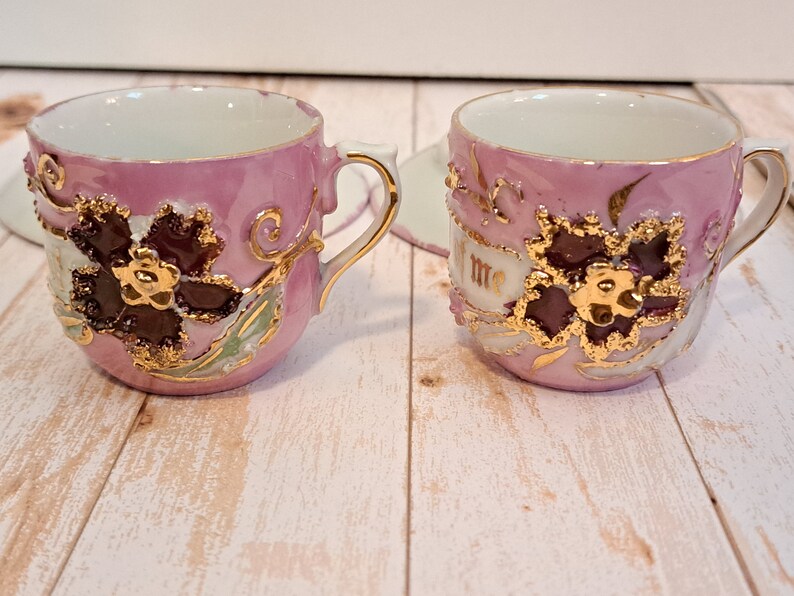 Antique Pink Lusterware Tea Cup and Saucer With Gold Raised Accents ...