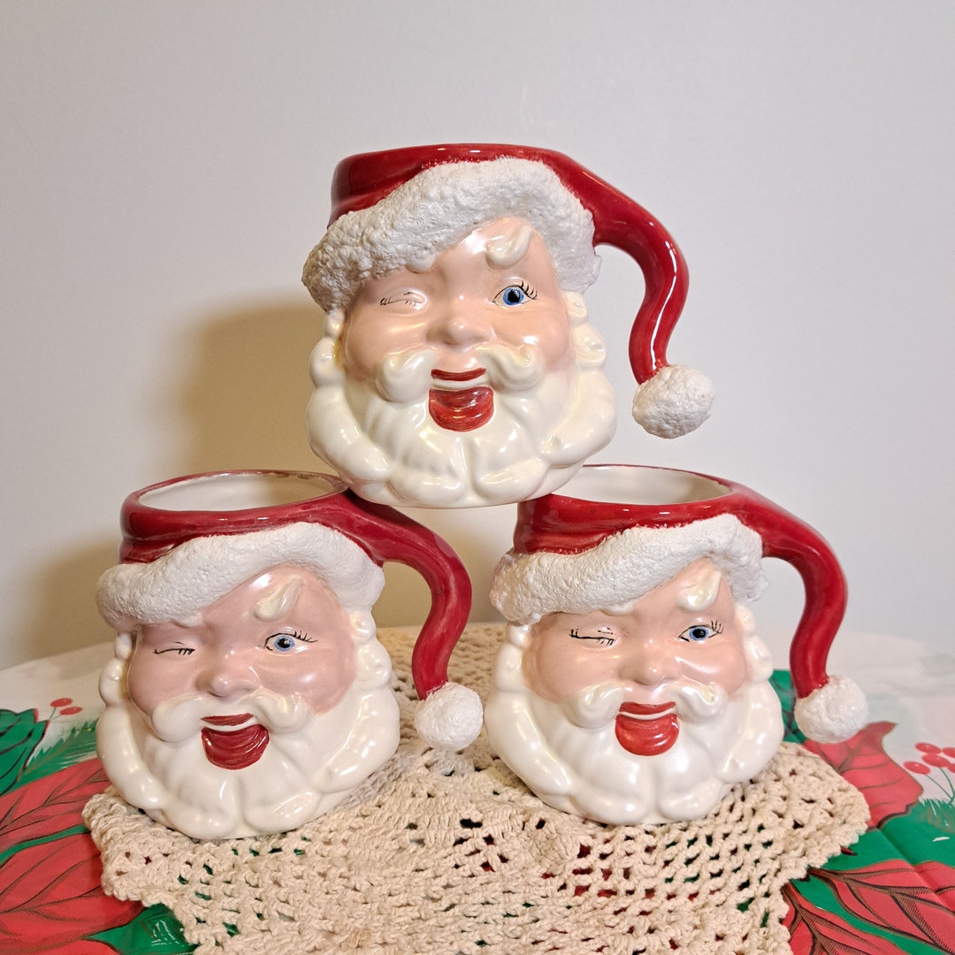 Set of 3 Vintage Christmas Winking Santa Claus Ceramic Mugs - Etsy