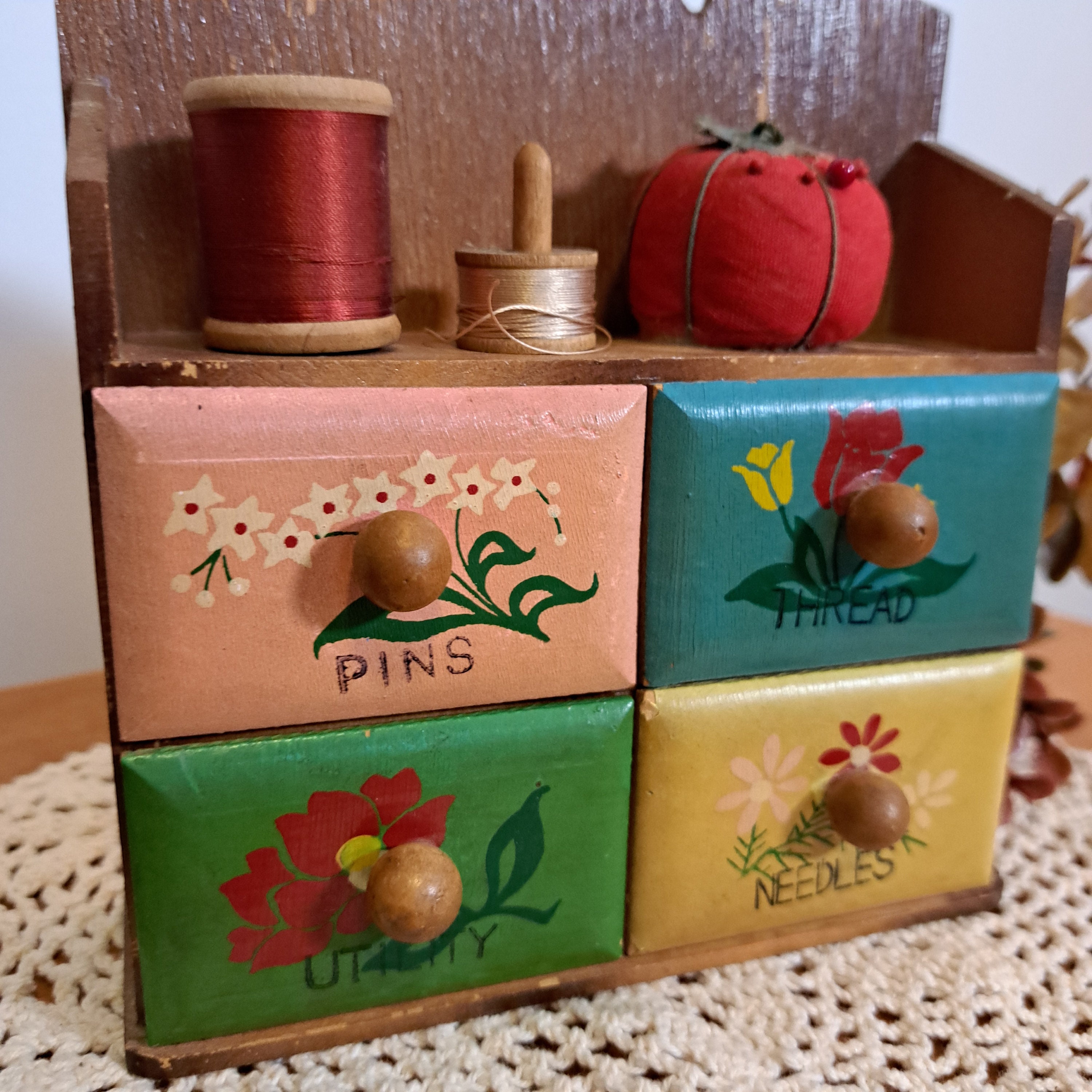 Vintage Four Drawer Sewing Box / Cabinet Pins Needles Thread Utility - Etsy
