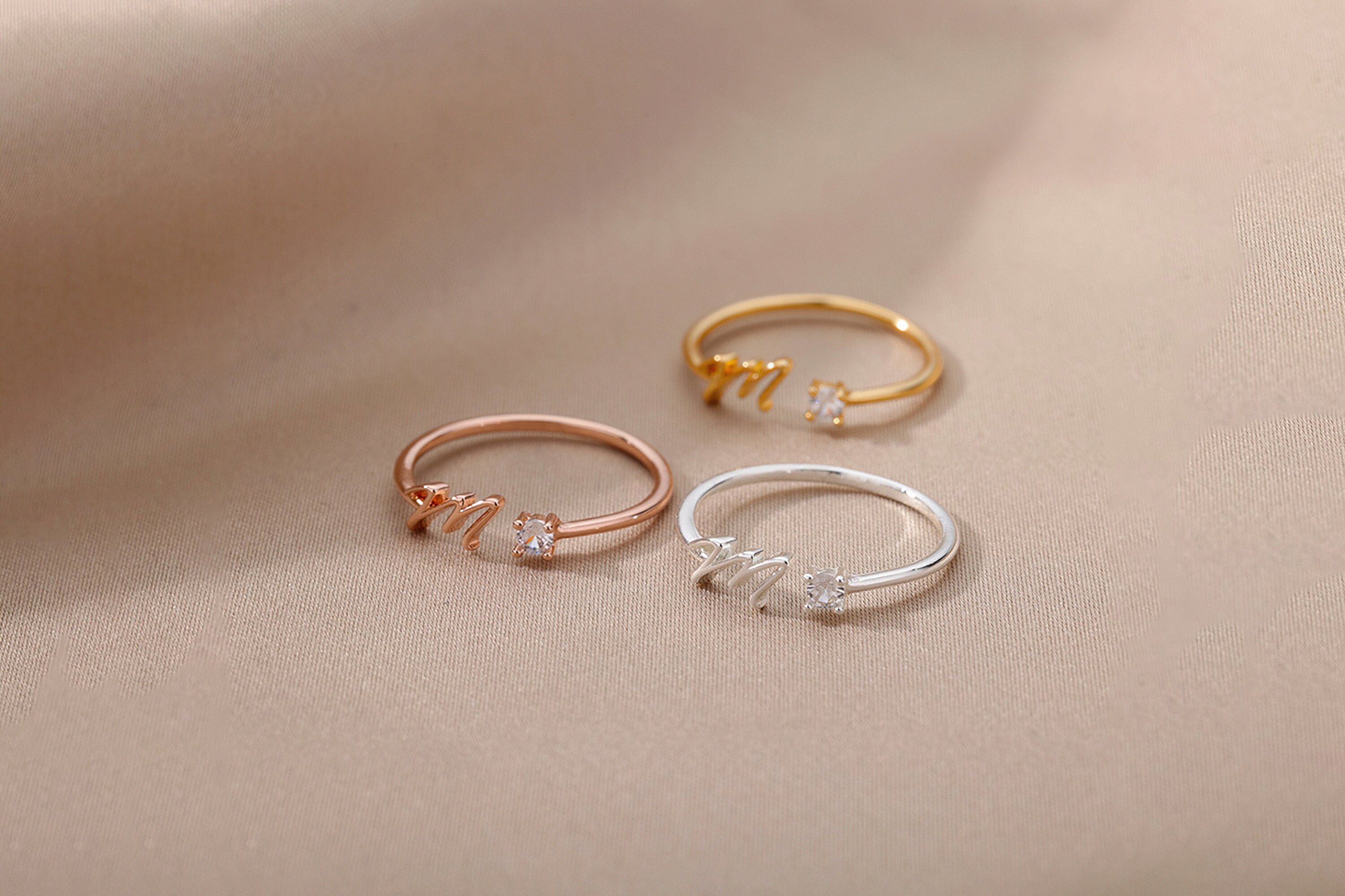 Delicate Initials Letter Rings For Women Stainless Steel, 45% OFF