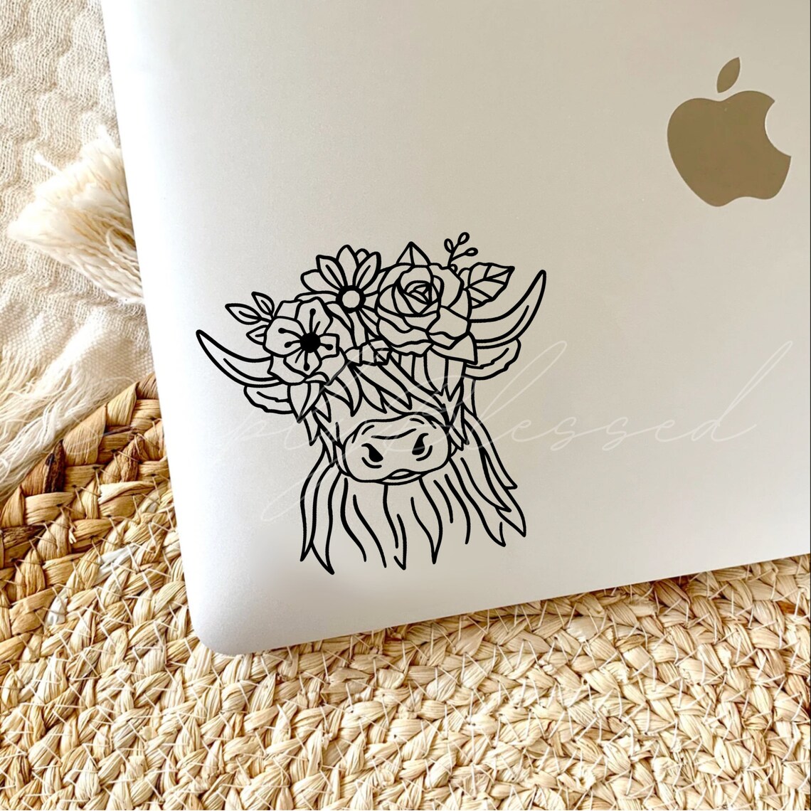 Highland Cow Decal Cow Decals Cow Stickers Cows Floral Cow - Etsy