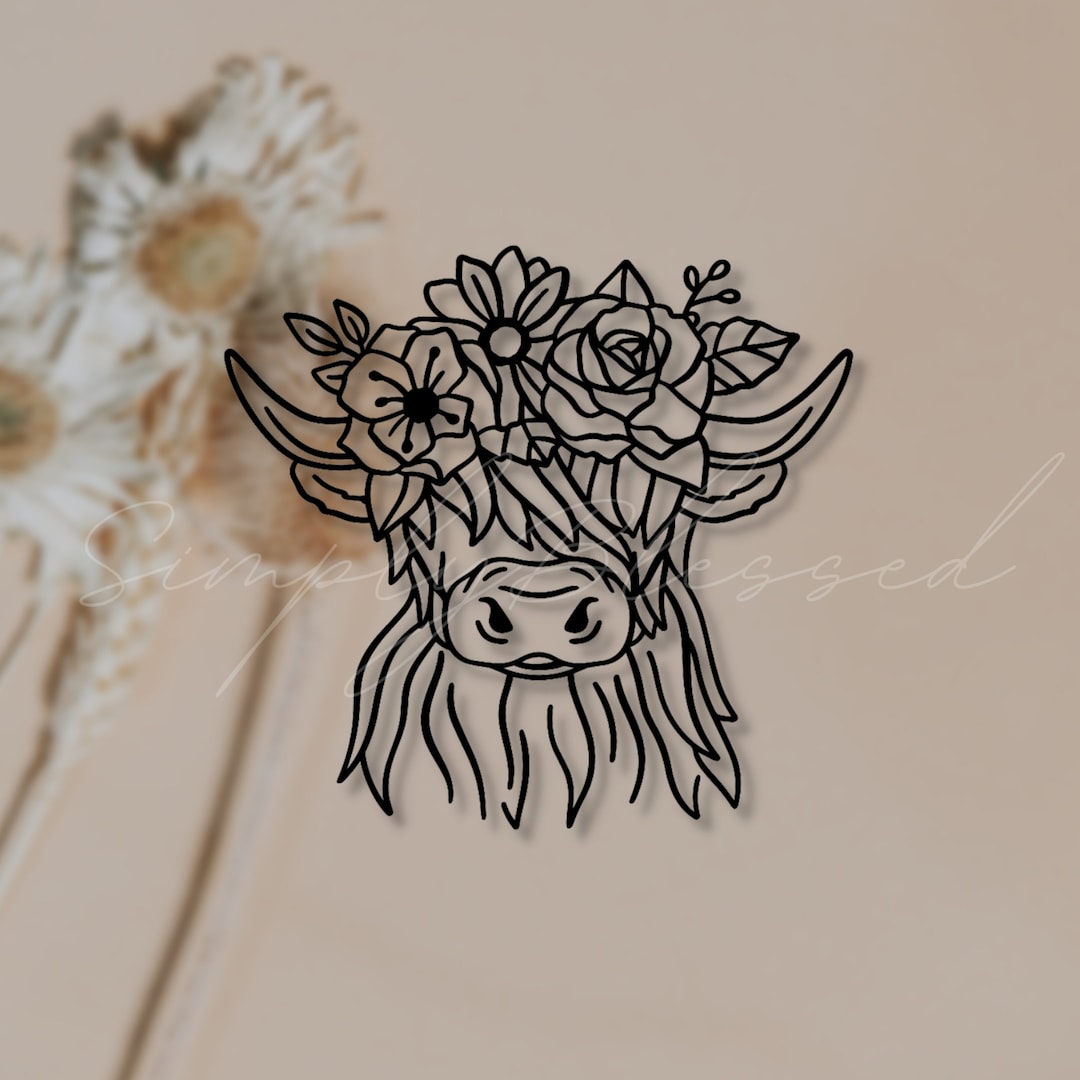 Highland Cow Decal Cow Decals Cow Stickers Cows Floral Cow - Etsy