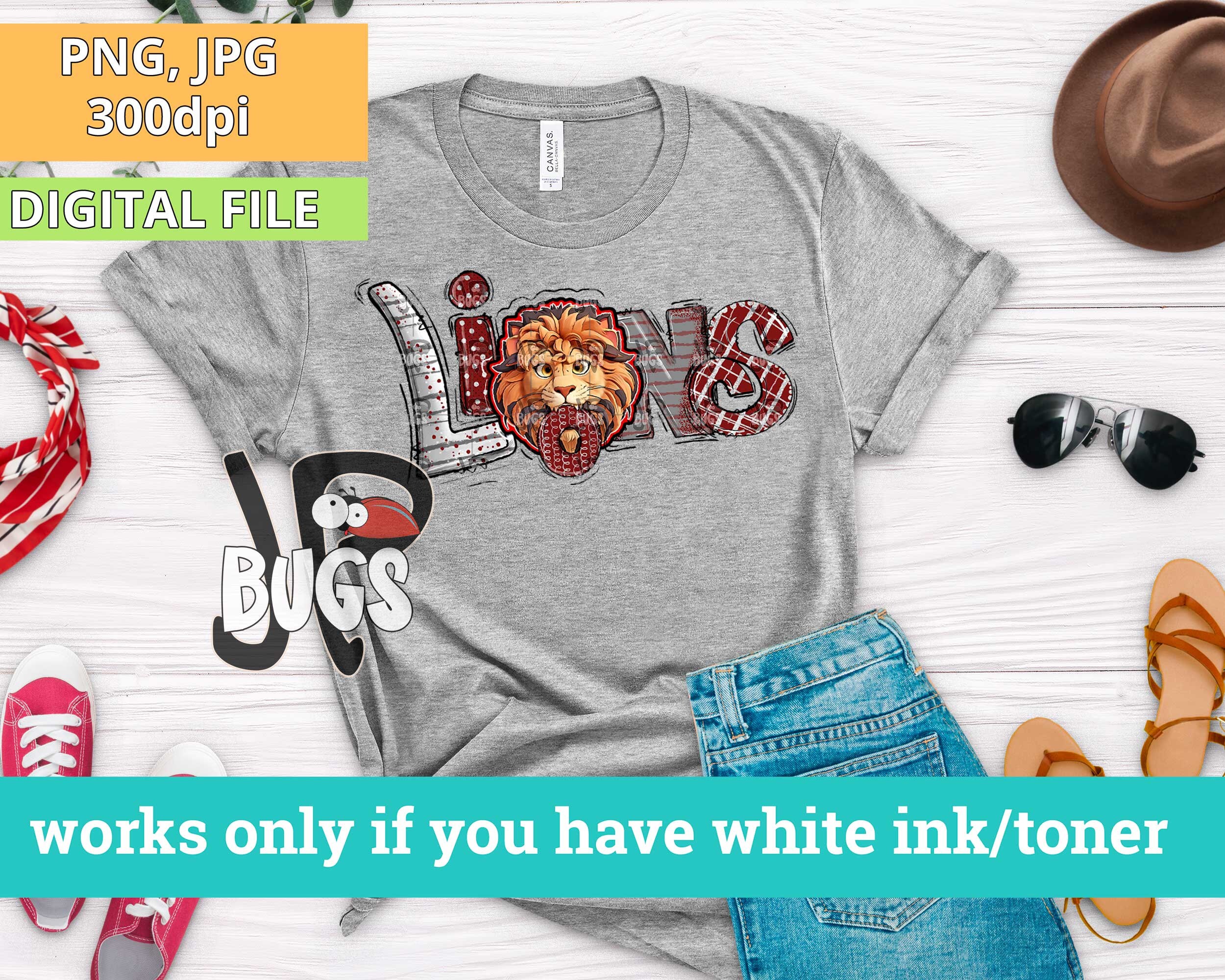 Maroon and Grey Lions PNG, Doodle Lions Sublimation Designs Downloads ...